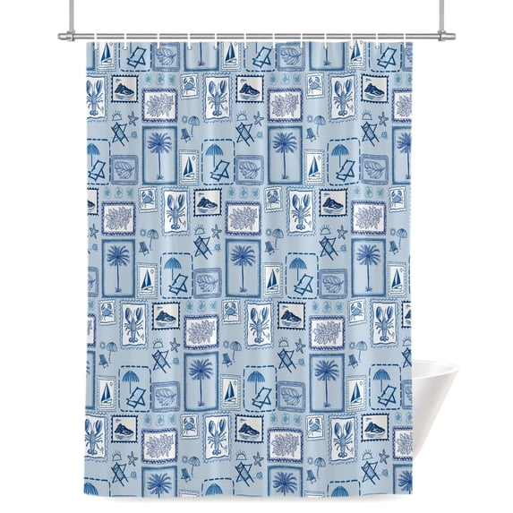 Coastal Vacation Shower Curtain, Blue White Summer Coconut Trees ...