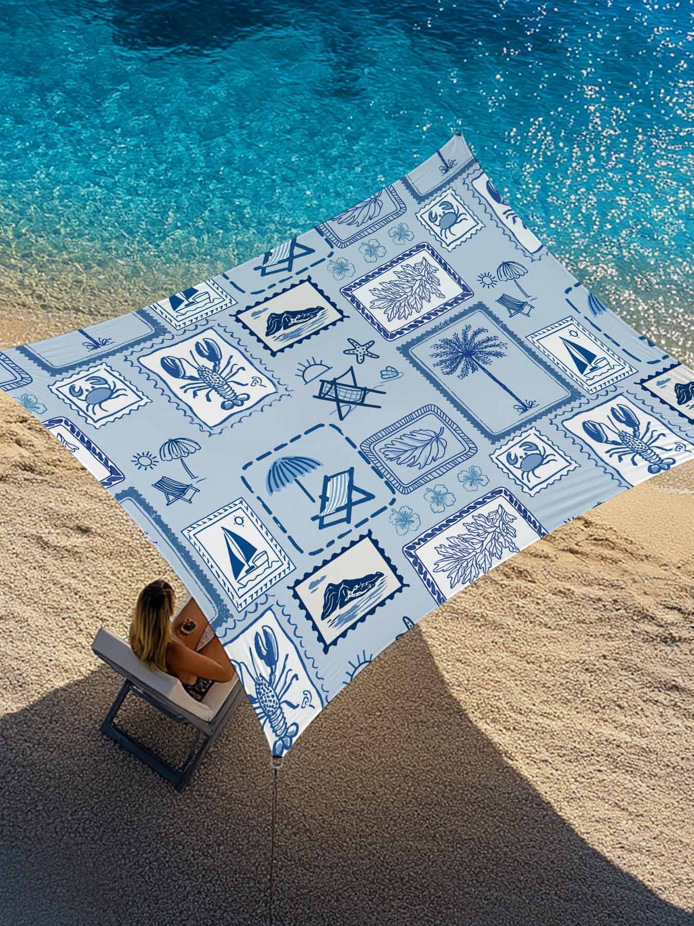 Coastal Vacation Sun Shade Sail 14' x 18', Blue White Summer Coconut ...