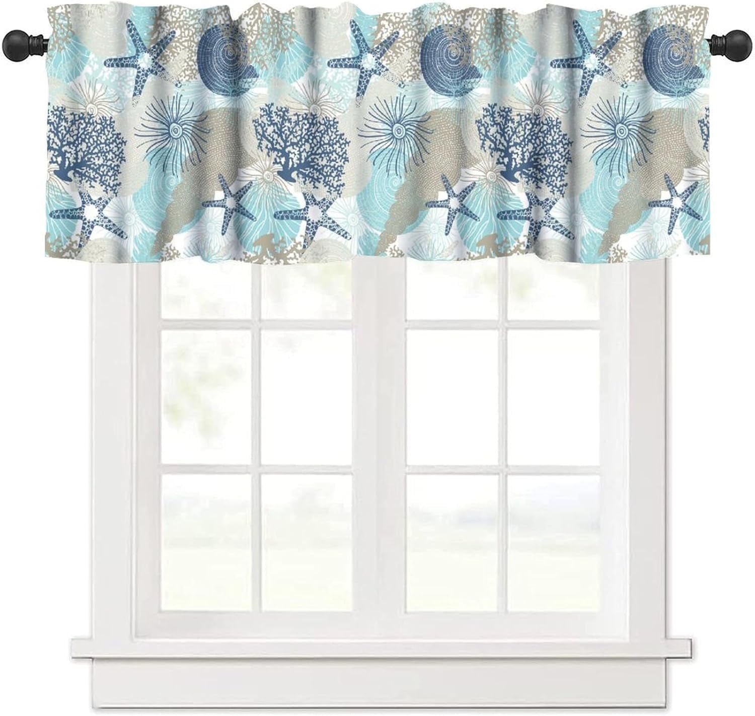 Coastal Valance Curtain Nautical Starfish Seashell Coral Beach Themed ...