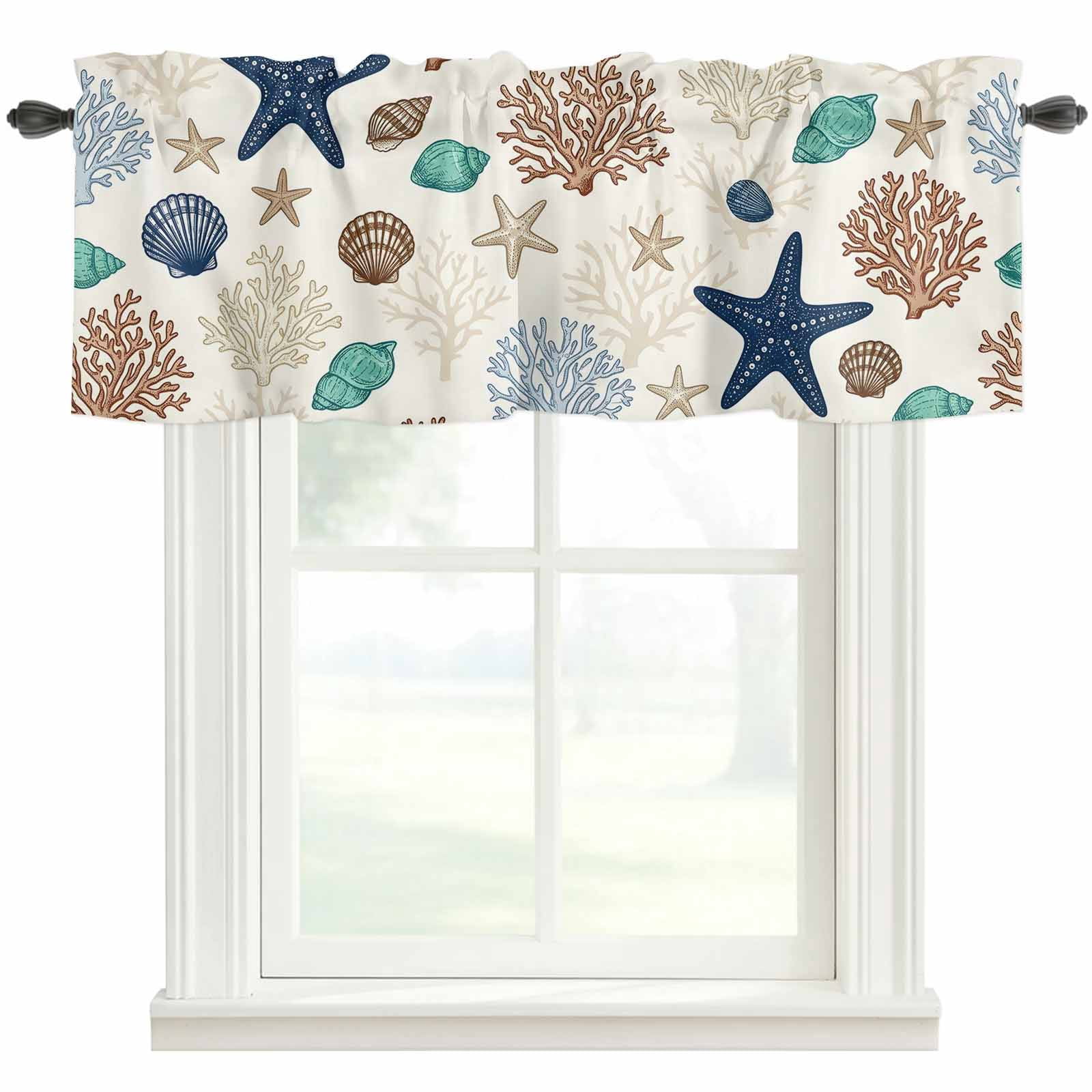 Coastal Valances for Windows Starfish Seashell Coral Summer Ocean ...
