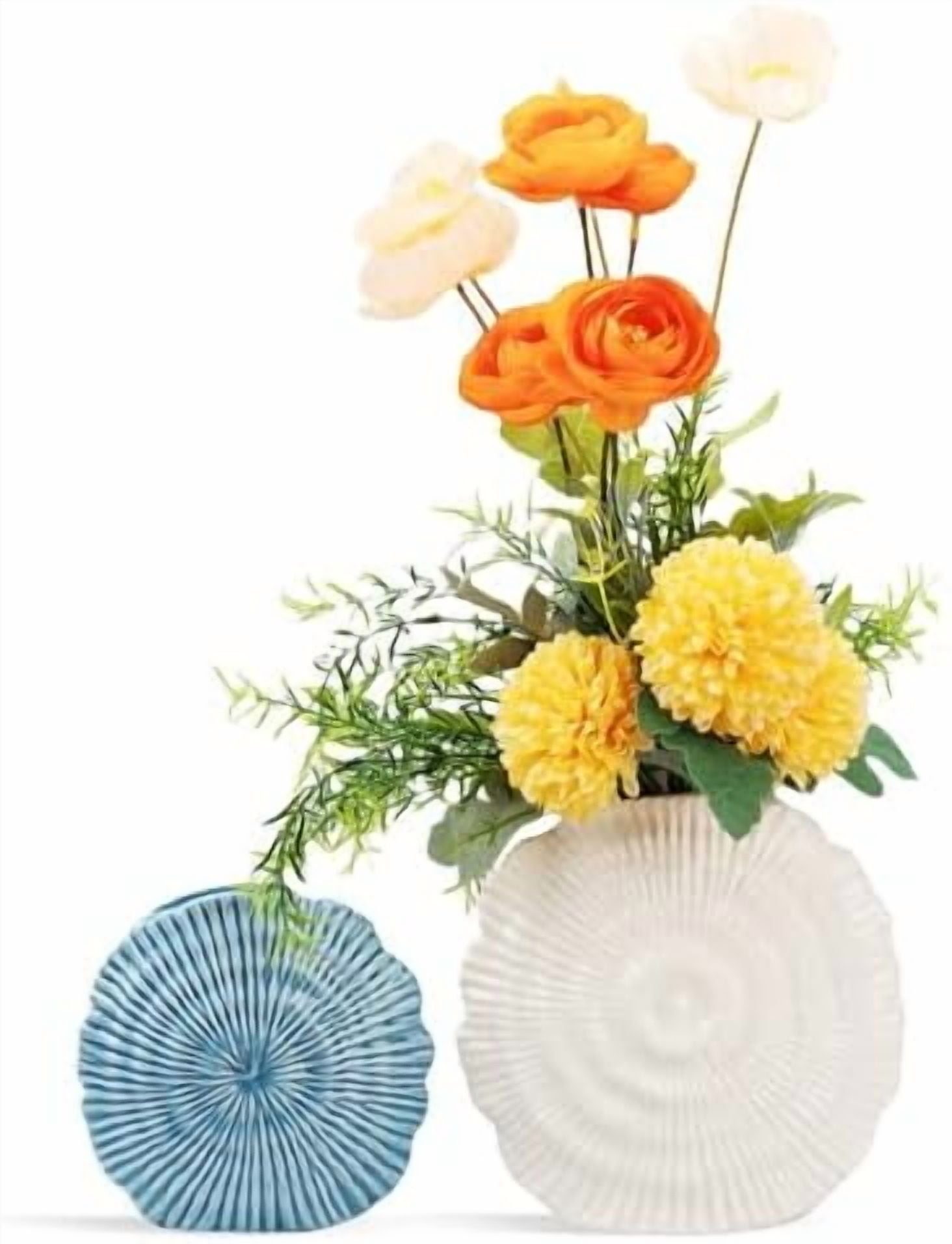 Coastal Vase Set of 2 - Seashell Decor Centerpiece for Shelf & Coffee ...
