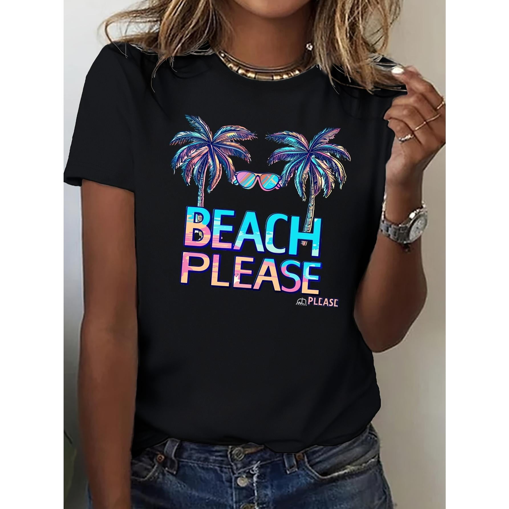 Coastal Vibes Tee – ‘Sandy & Salty’ Palm Tree Graphic – Women’s Soft Cotton Beach Shirt ...