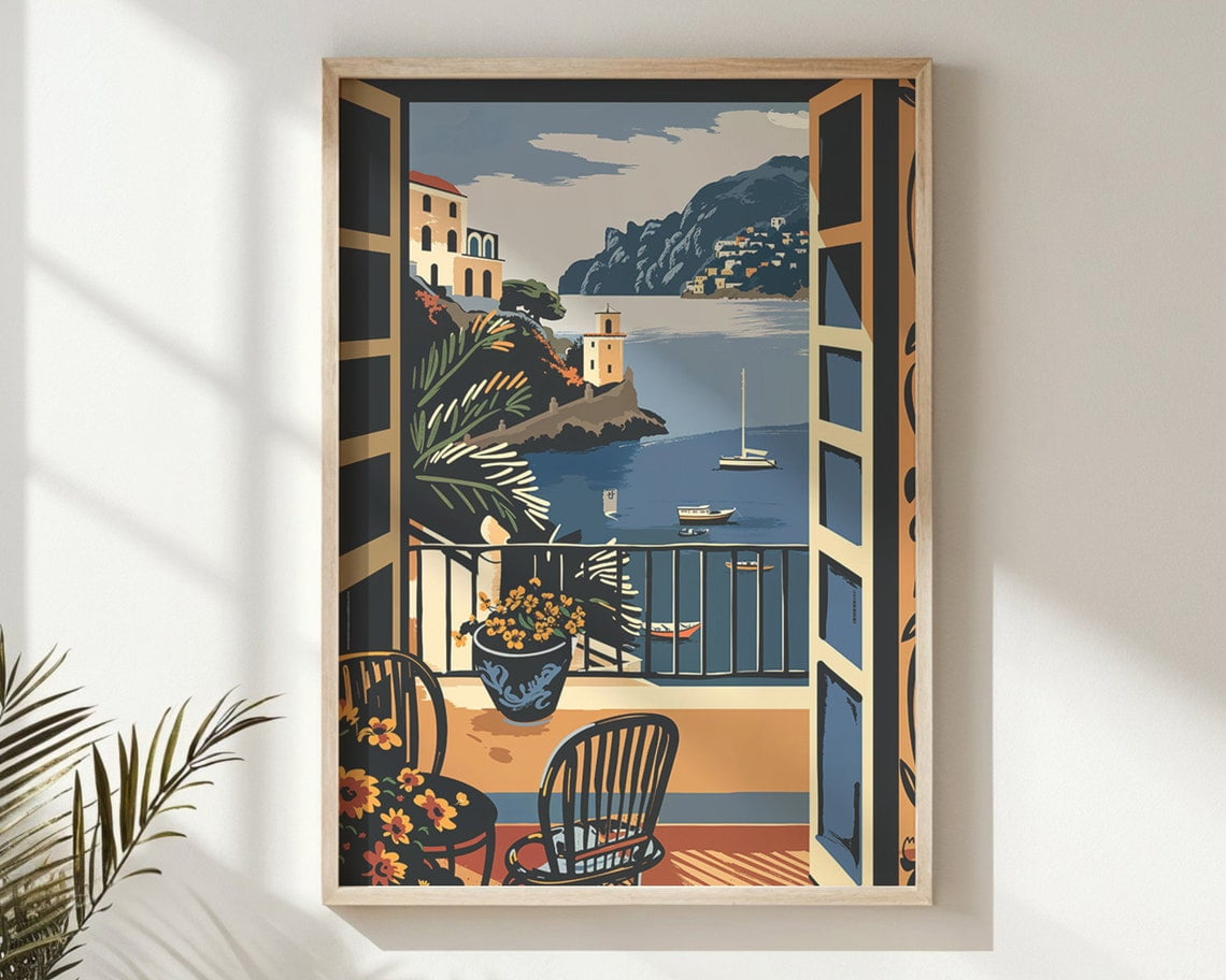 Coastal View Terrace Printable, Mediterranean Seascape Wall Art ...