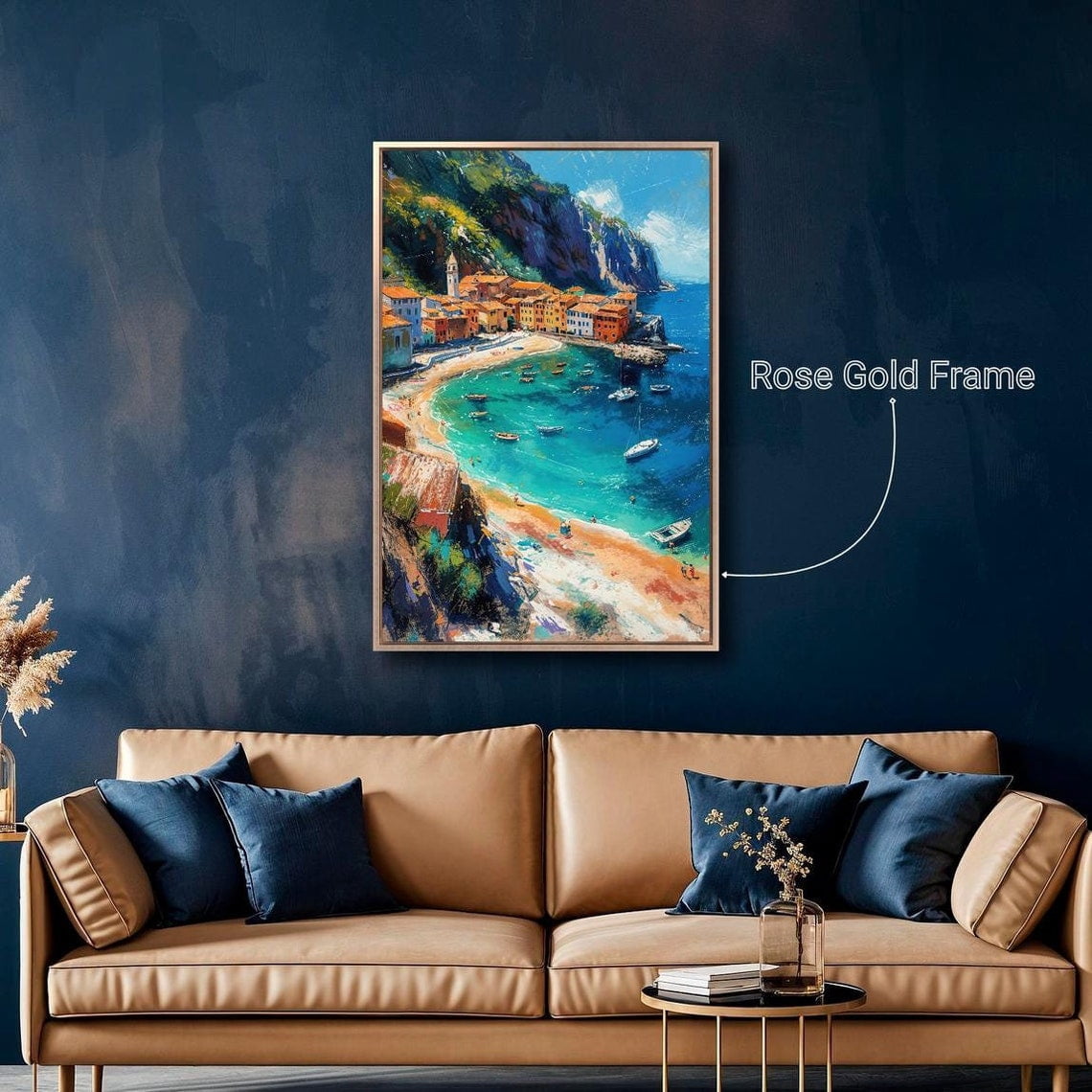 Coastal Village Bay Wall Art Sea Harbor With Boats Poster Mediterranean ...