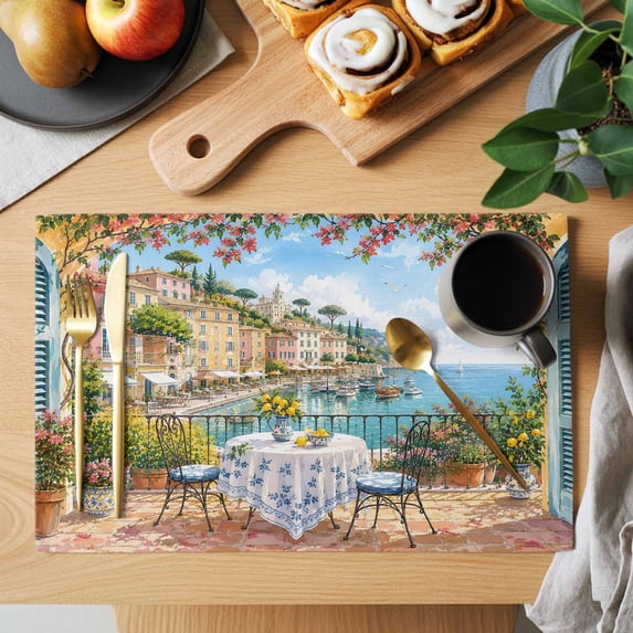Coastal Village Placemats Set of 2, Rustic Open Window Balcony Table ...
