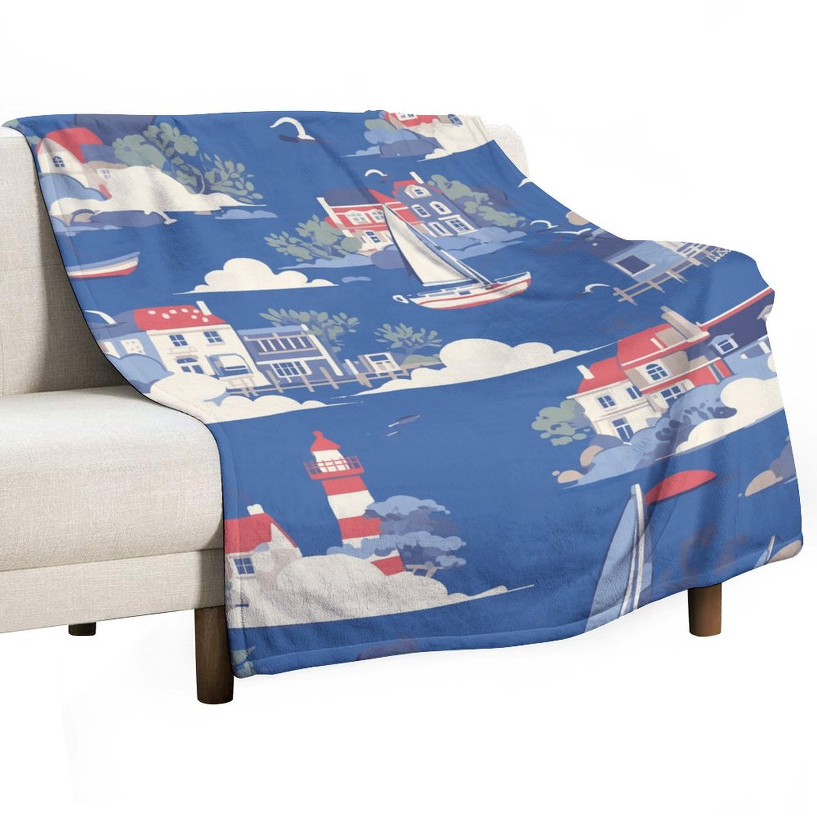 Coastal Village Scene Soft Print Blanket Throw Blankets Warm Cozy ...