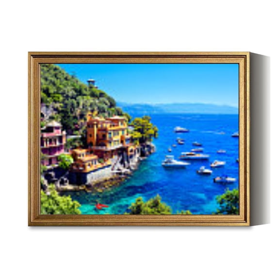 Coastal Village Seascape Boats Vintage Gold Framed Wall Art Decor Retro ...