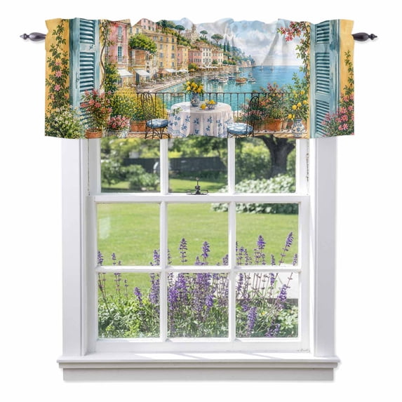 Coastal Village Valance Curtain 1 Panel, Rustic Open Window Balcony ...
