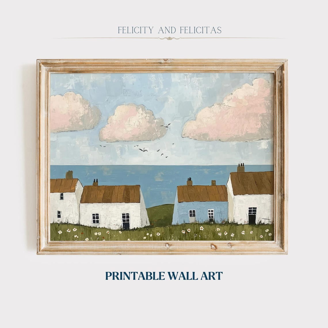 Coastal Village Wall Art, Rustic Fishing Village Art, Maritime Painting ...