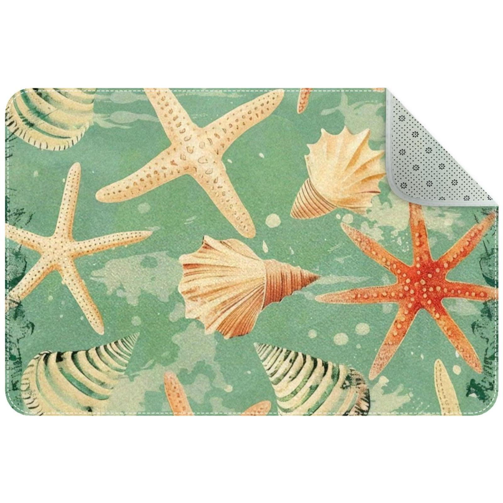 Coastal Vintage Green Retro Seashells Pattern Entryway Rug, 2x3 Area ...