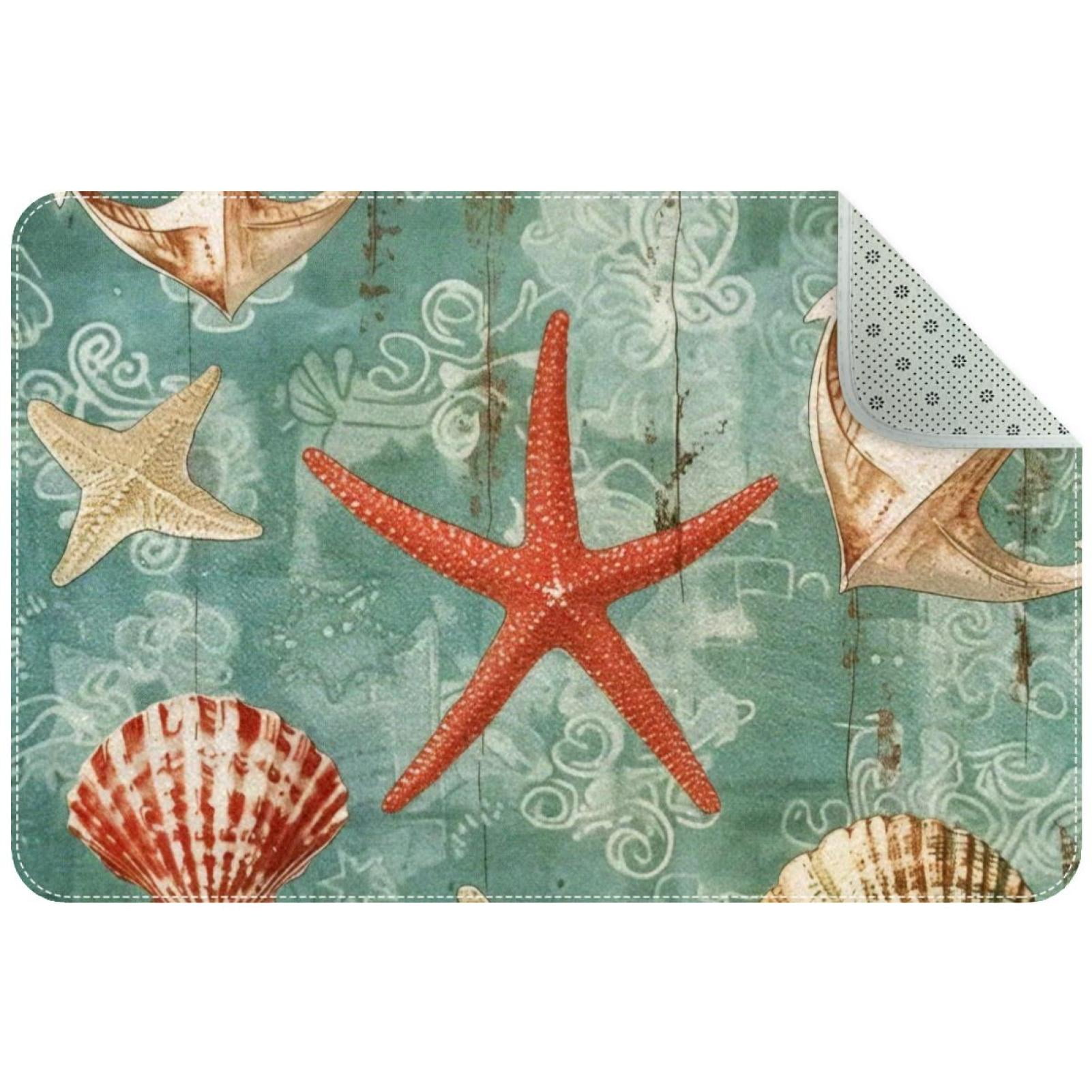 Coastal Vintage Green Retro Starfish Seashells Entryway Rug, 2x3 Area ...