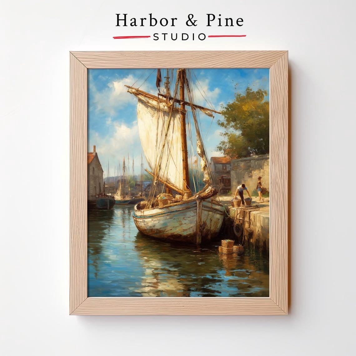 Coastal Vintage Sailboat Nautical Seascape Rustic Harbor, Unframed ...