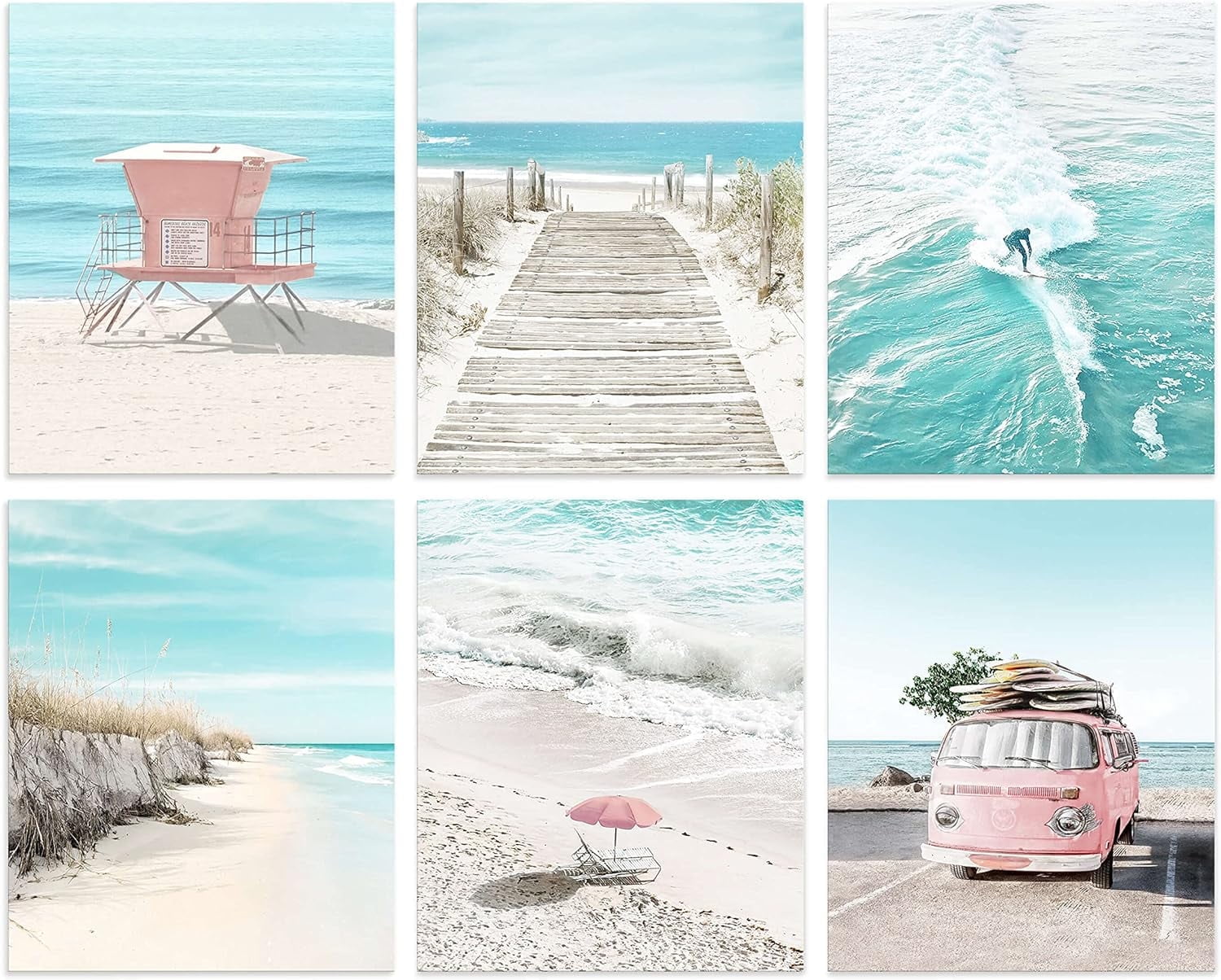 Coastal Wall Art Beach Prints Decor Set of 6 Summer Seascape Theme ...