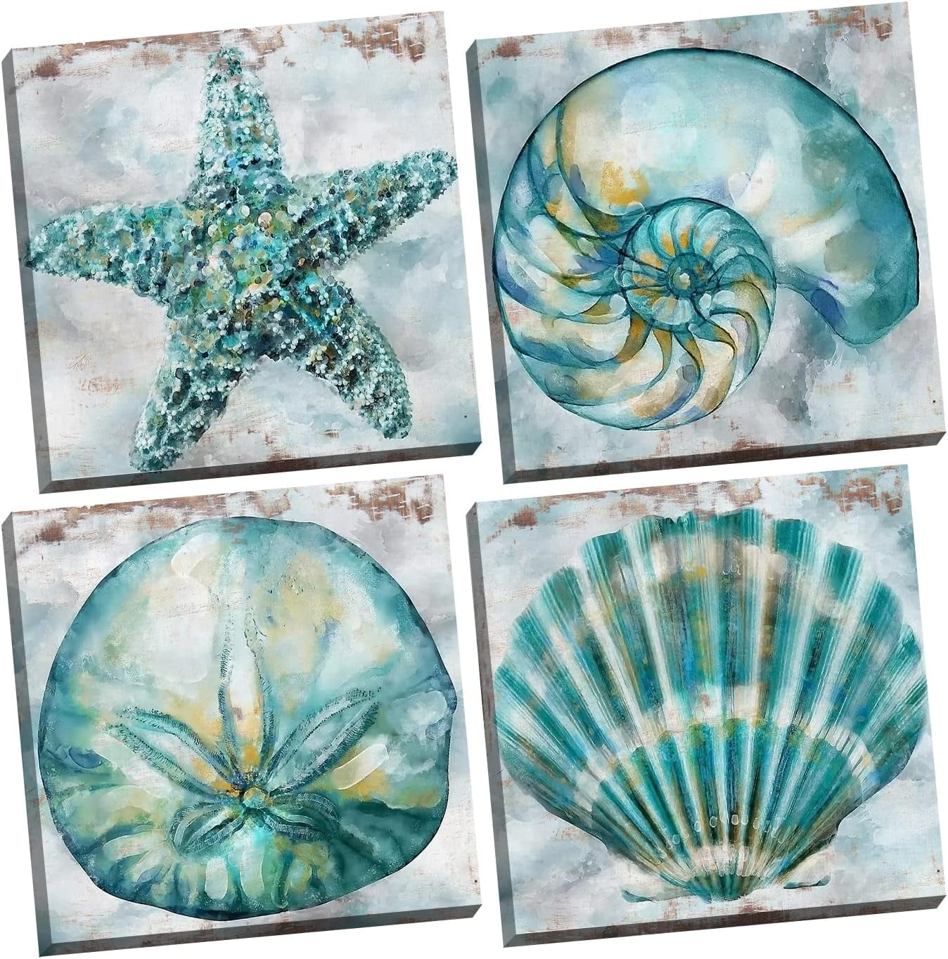 Coastal Wall Art Conch Wall Bathroom Decor Teal Vintage Beach Shell ...