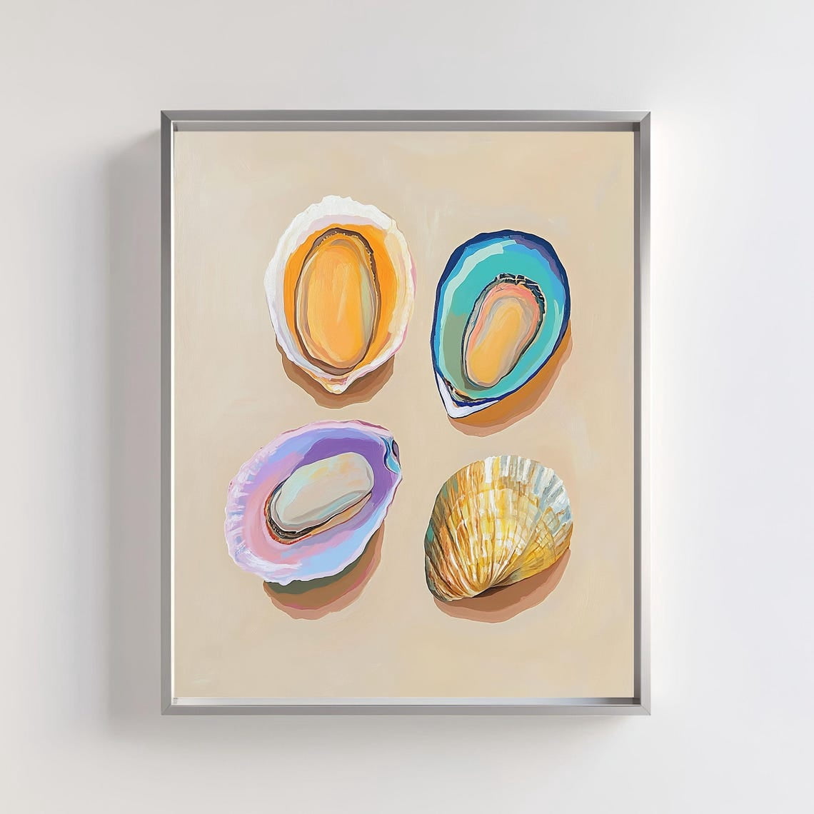 Coastal Wall Art, Oyster Shell Painting, Seashell Print For Beach House ...