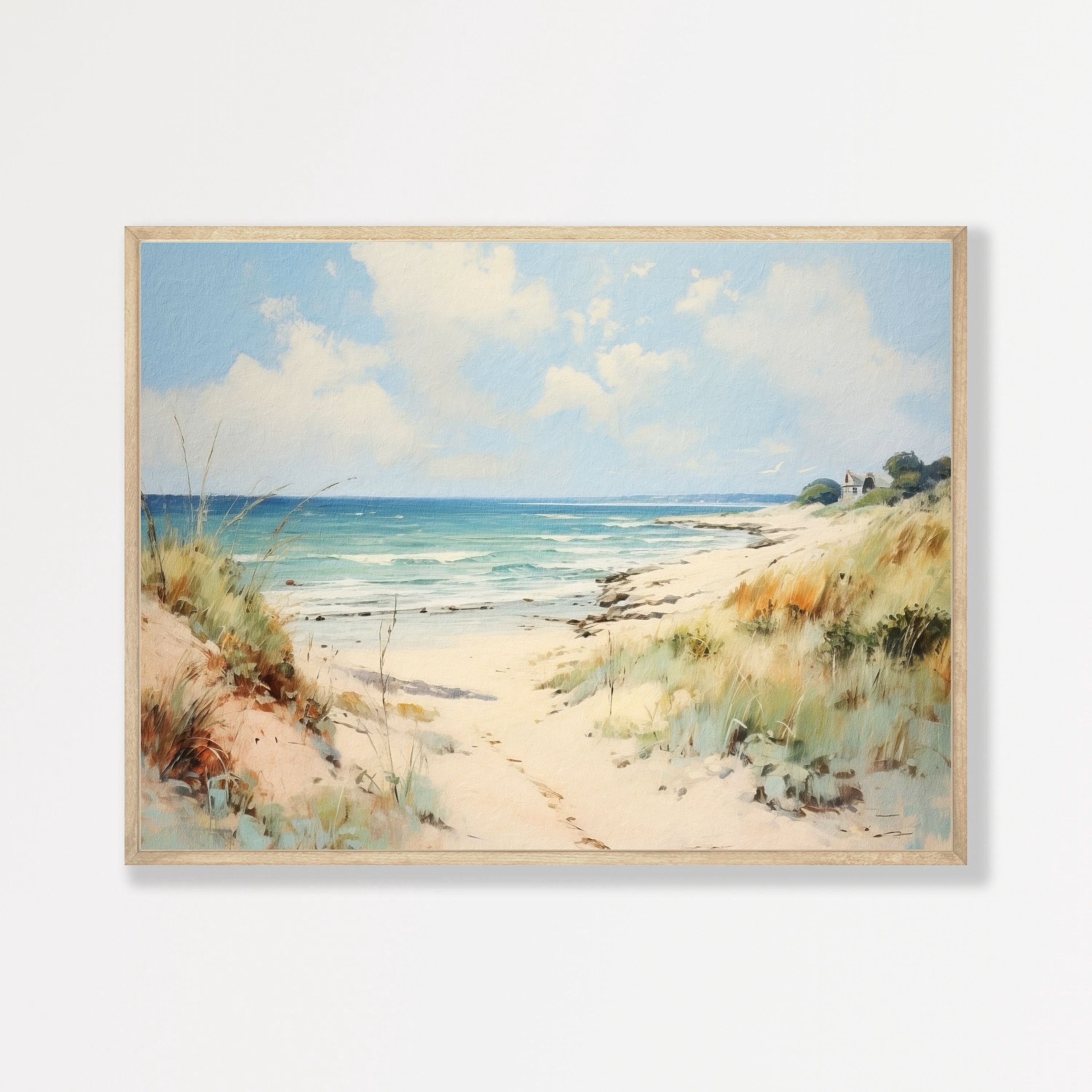 Coastal Wall Art Print Retro Pastel Beach Scene Home Decor Office Wall ...