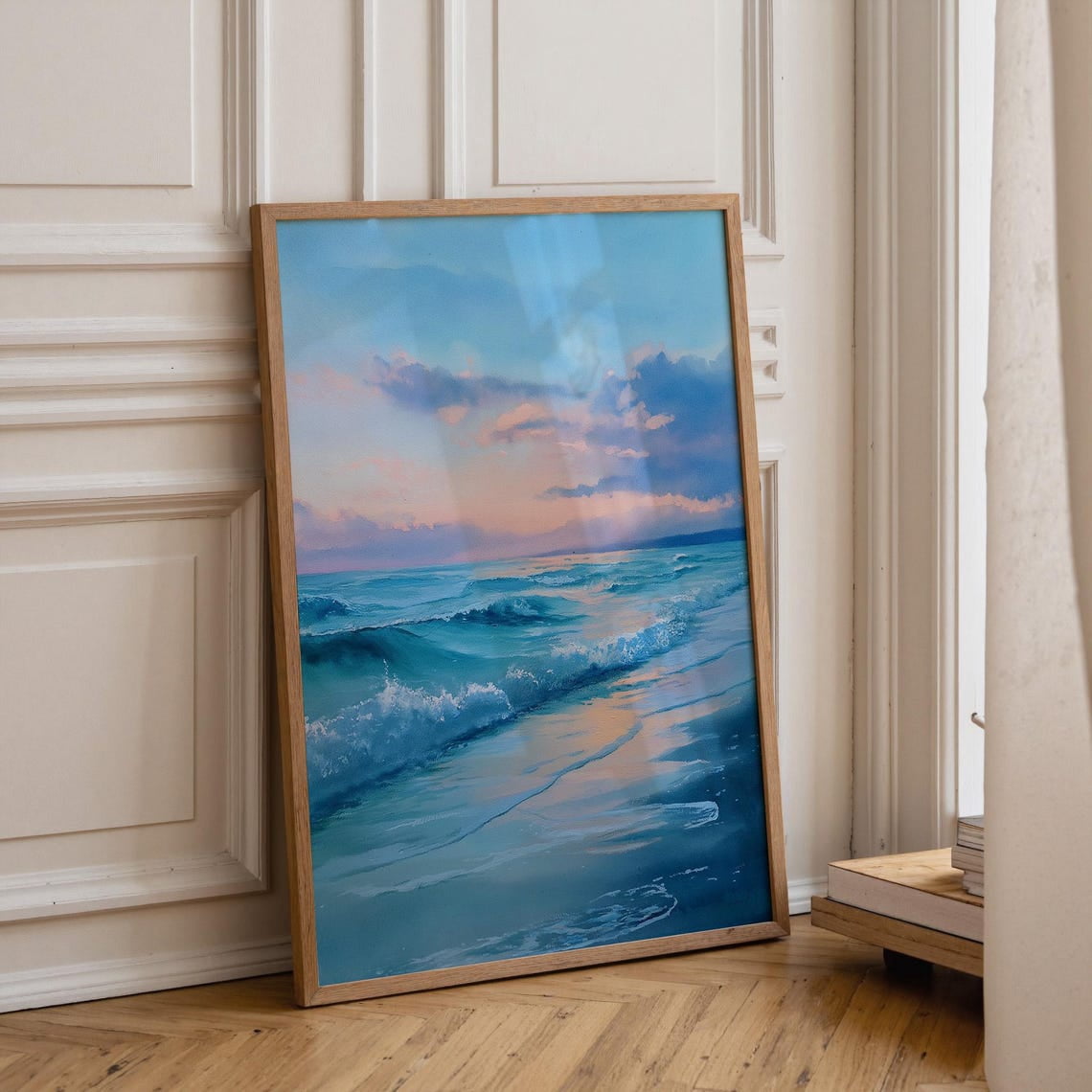 Coastal Watercolour Ocean Waves Beach Serene Seascape Blue Decor ...