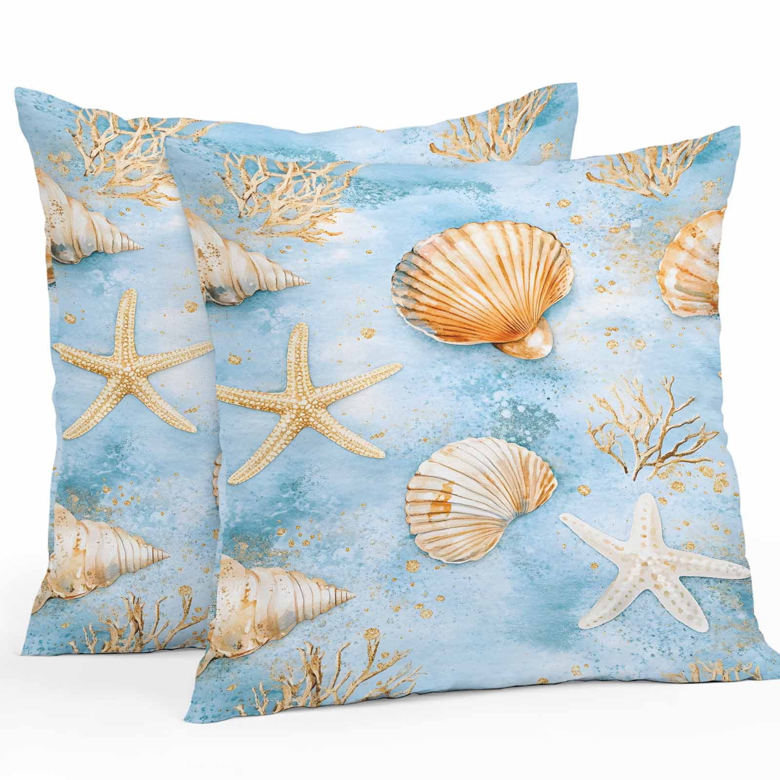 Coastal Waterproof Outdoor Throw Pillow Covers 18''x18'' Pack 2, Pillow ...
