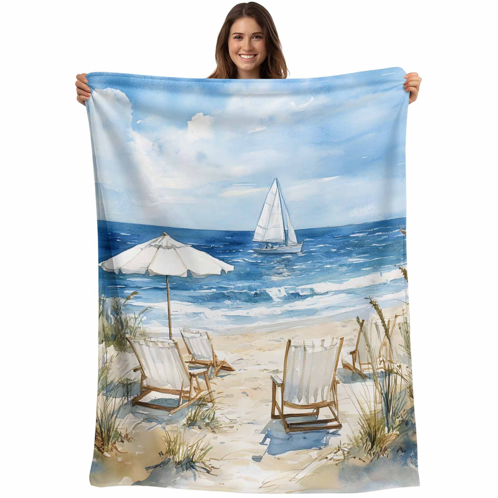 Coastal Wave Bliue Blanket Soft Cozy Warm Throw Blanket for Couch ...
