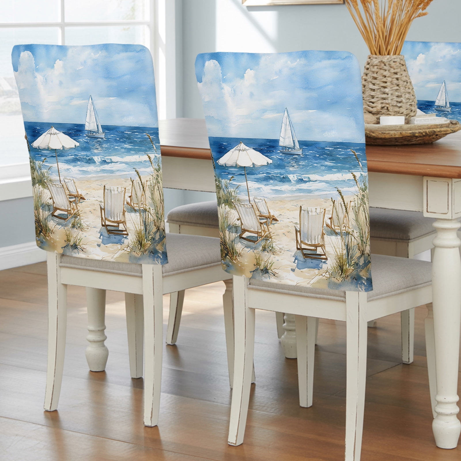Coastal Wave Bliue Chair Back Covers, Ocean Oil Painting Sea Beach ...