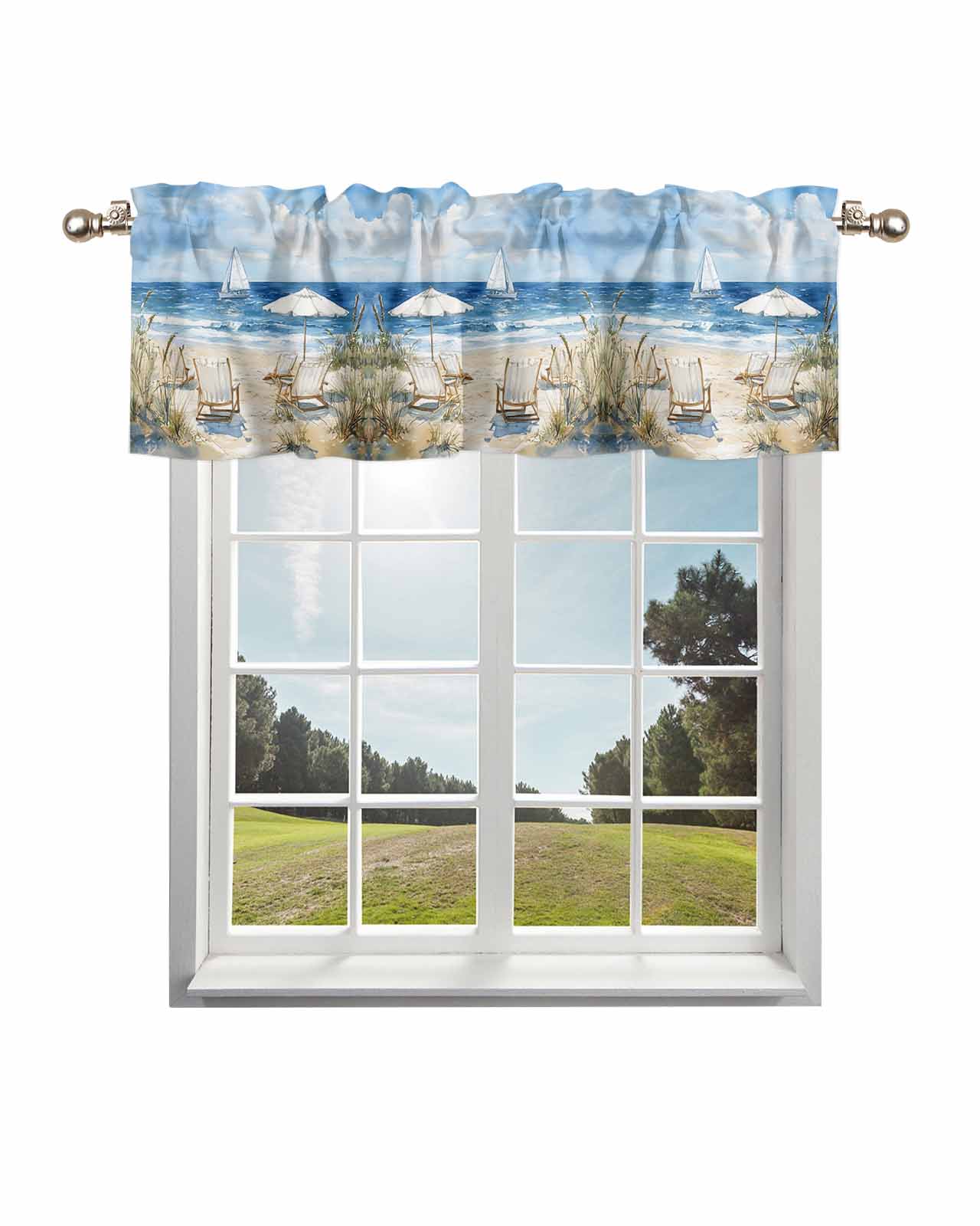 Coastal Wave Bliue Curtain Valance for Windows/Living Room/Kitchen ...