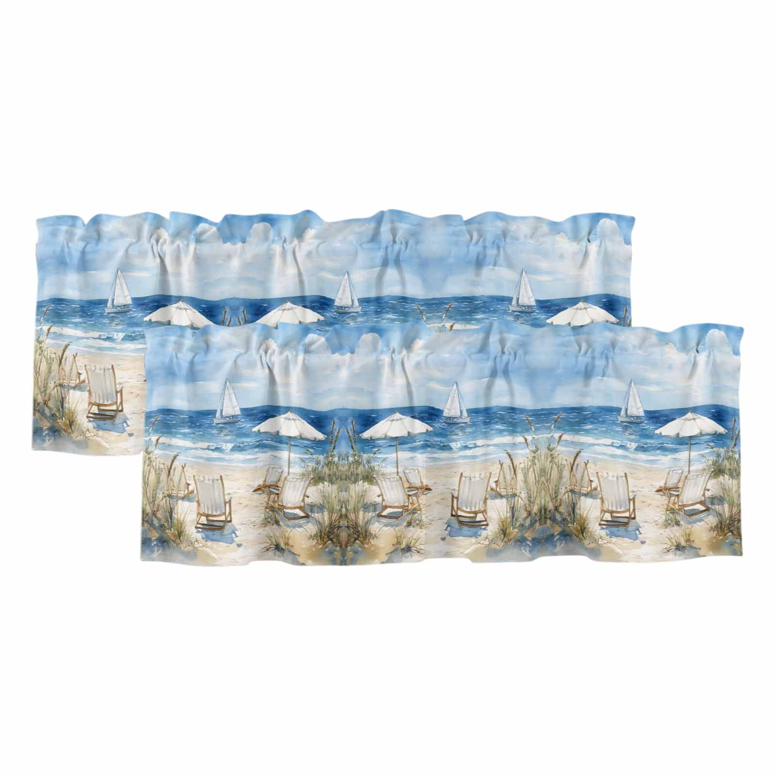 Coastal Wave Bliue Curtain Valances for Windows, Kitchen Valance Window ...