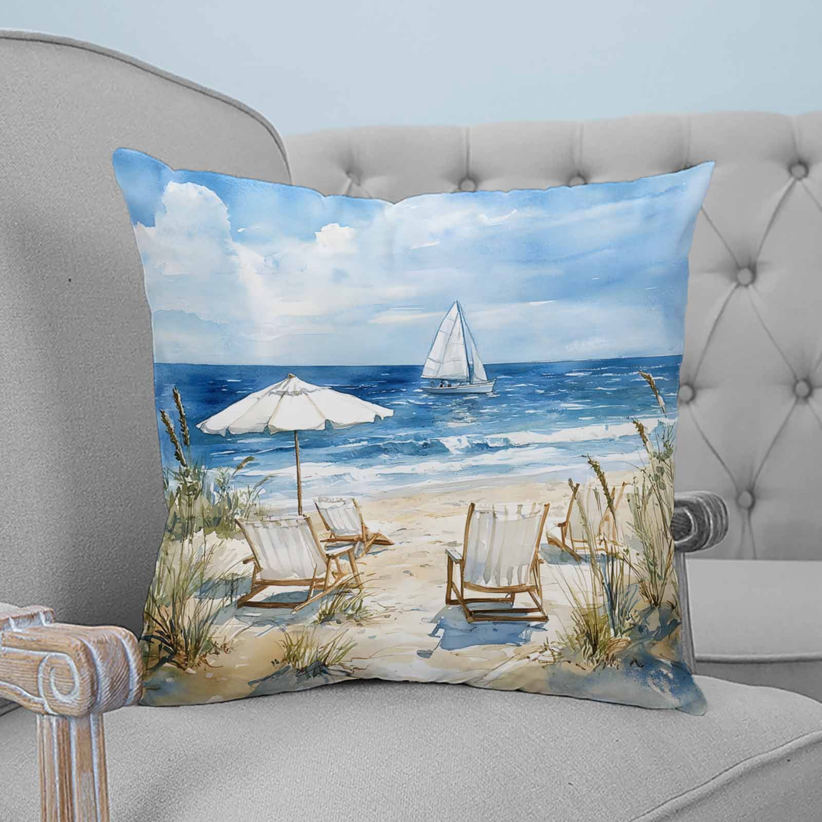 Coastal Wave Bliue Decorative Pillowcase 24''x24'', Ocean Oil Painting ...