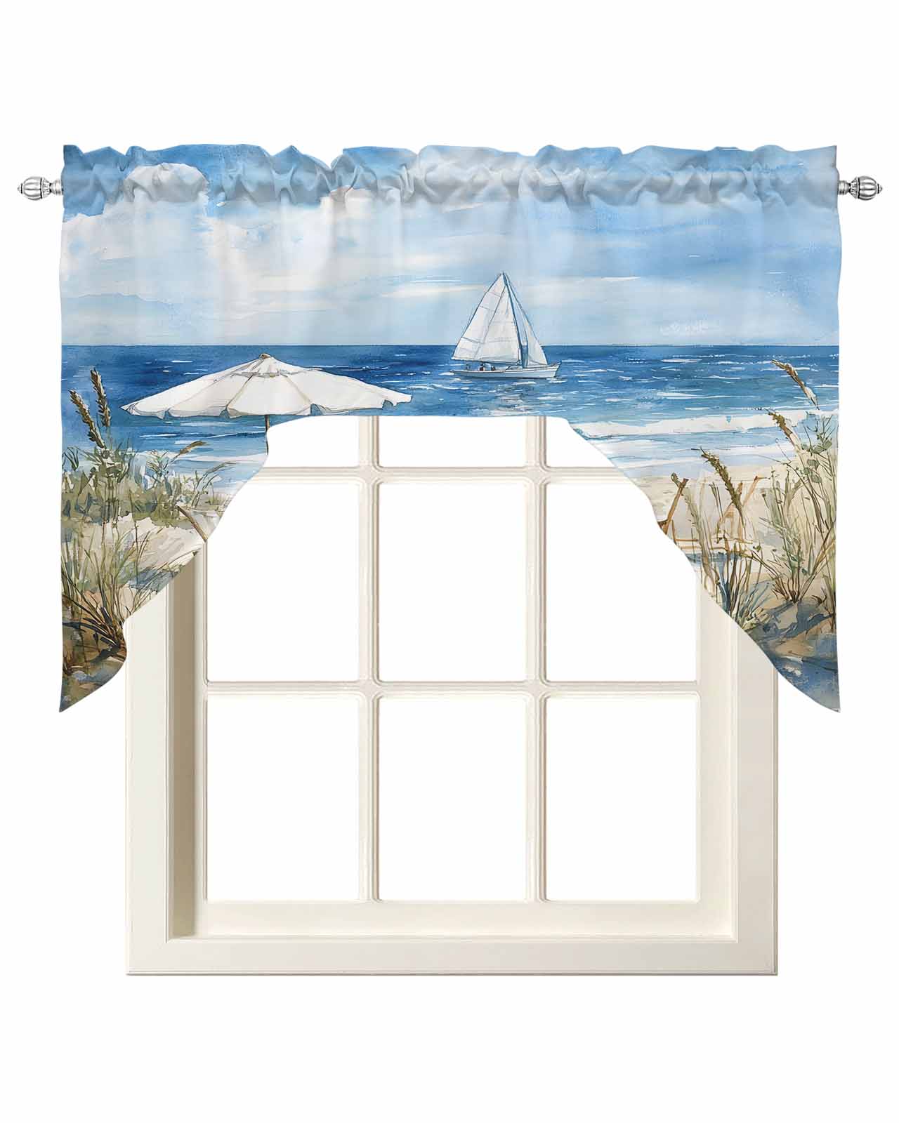 Coastal Wave Bliue Kitchen Swag Valances for Windows, Ocean Oil ...