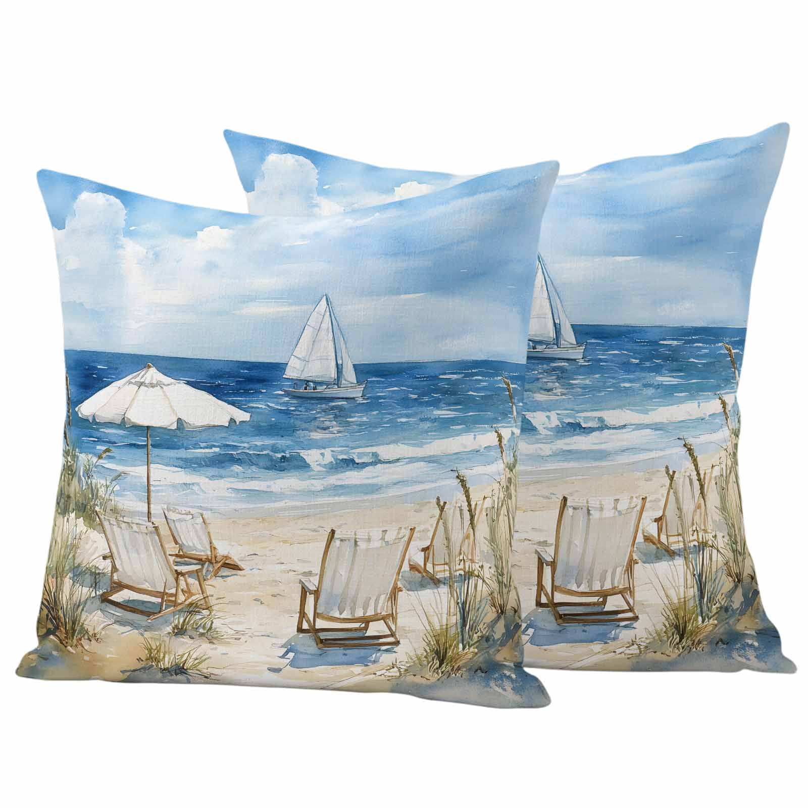 Coastal Wave Bliue Outdoor Waterproof Pillow Covers, Ocean Oil Painting ...