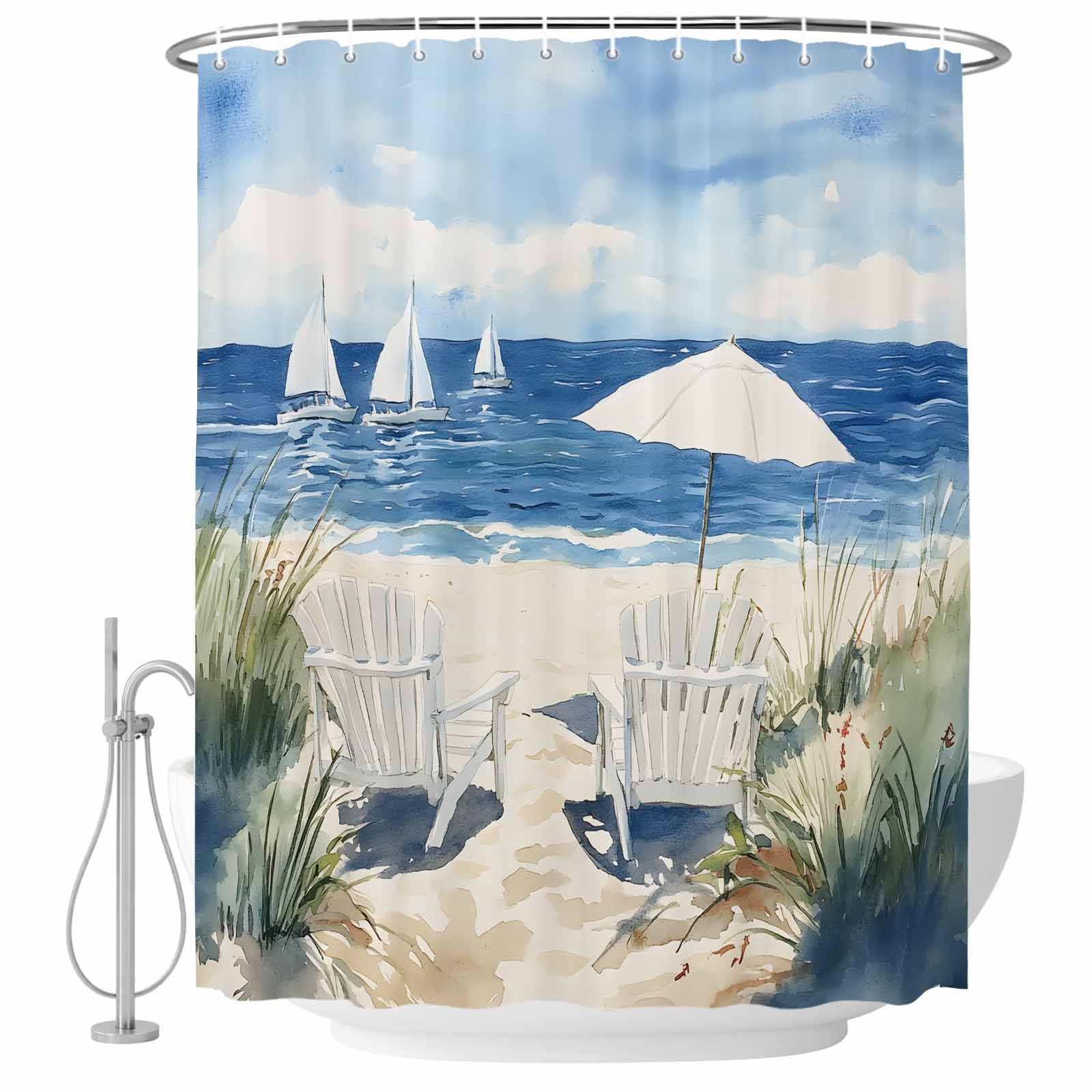 Coastal Wave Blue Shower Curtain Set - 48" x 72" Washable Bathtub ...