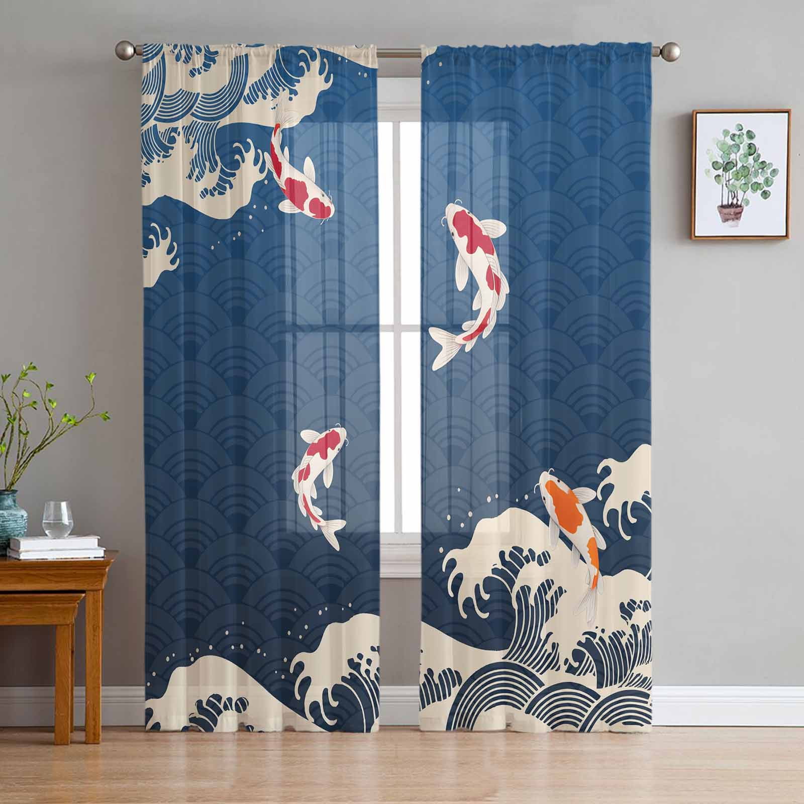 Coastal Wave Sheer Curtains 72 Inches Long 2 Panels Set, Window Sheer ...