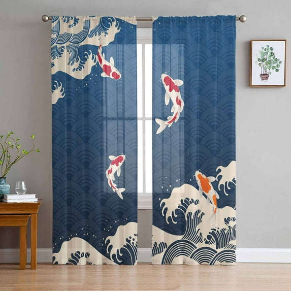 Coastal Wave Sheer Curtains 72 Inches Long 2 Panels Set, Window Sheer ...