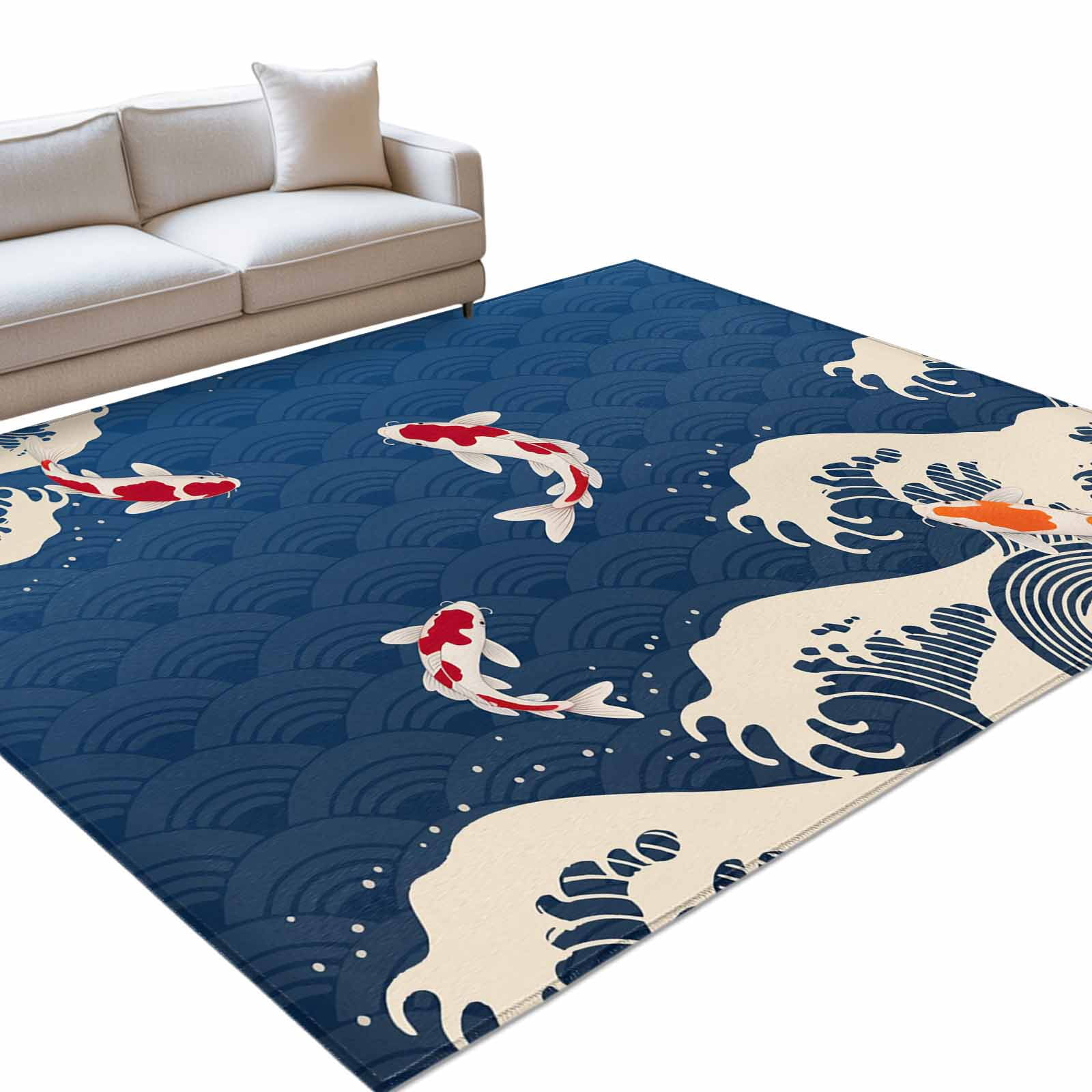 Coastal Wave Washable Rug 2.7x5 Area Rug for Living Room Bedroom Non ...