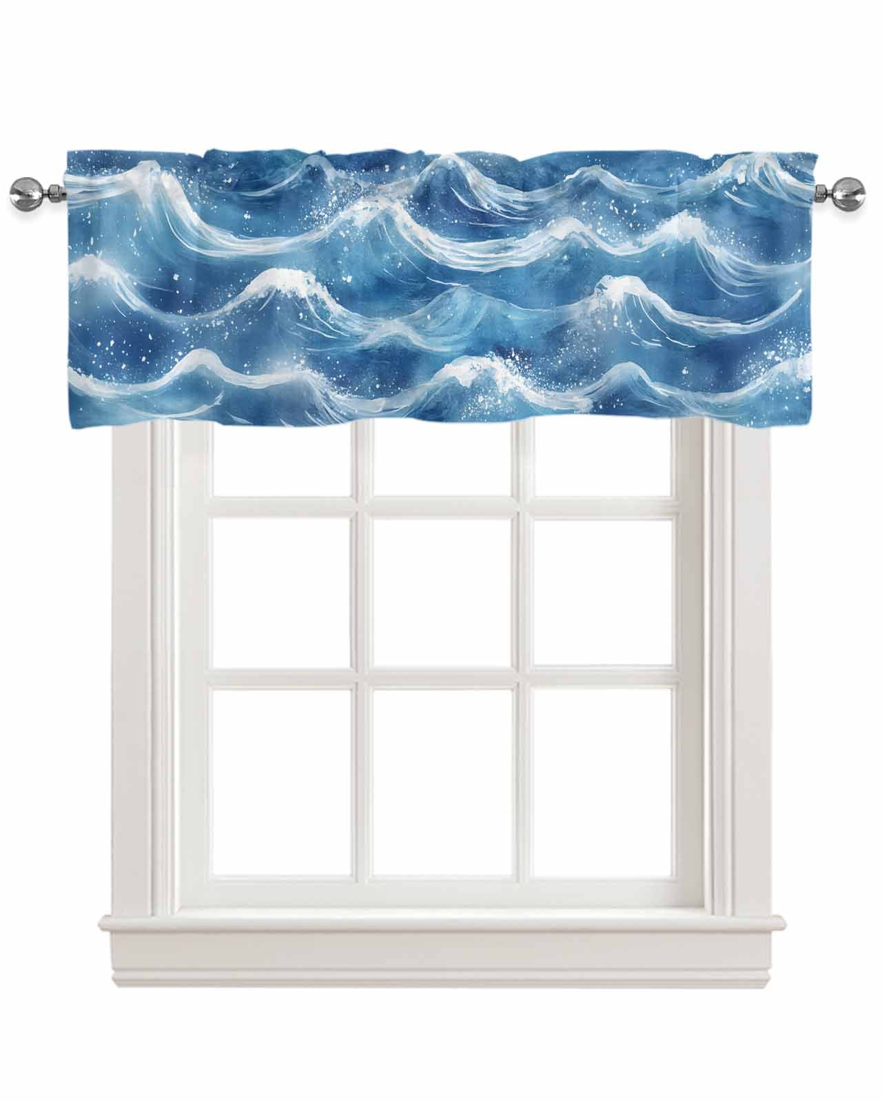 Coastal Waves Kitchen Valances for Windows Farmhouse Linen Window ...