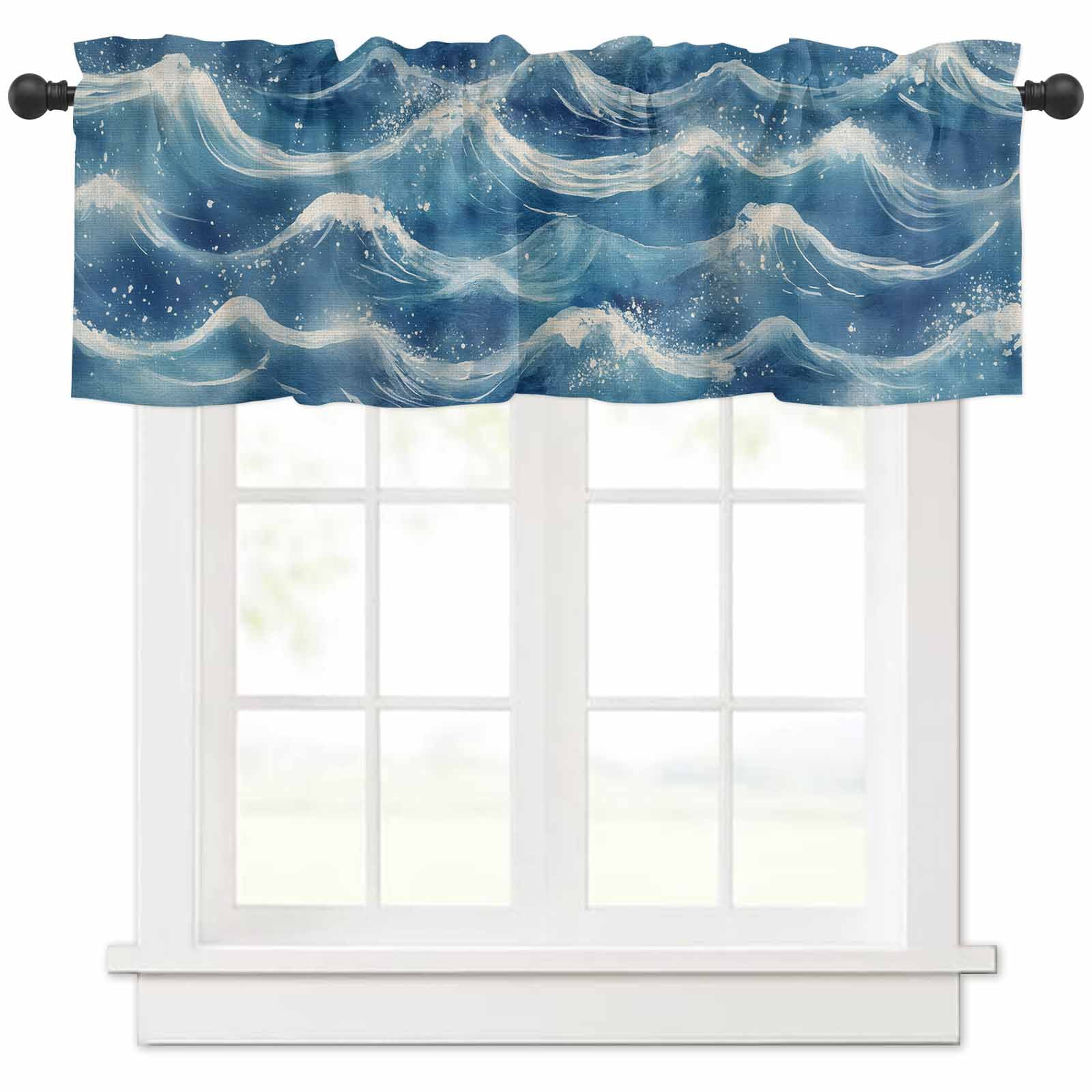 Coastal Waves Valances for Windows Farmhouse Kitchen Curtains Valances ...