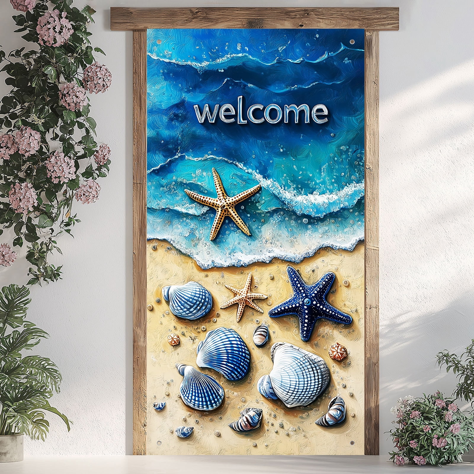 Coastal Welcome Door Banner, Polyester Beach Party Decoration with ...