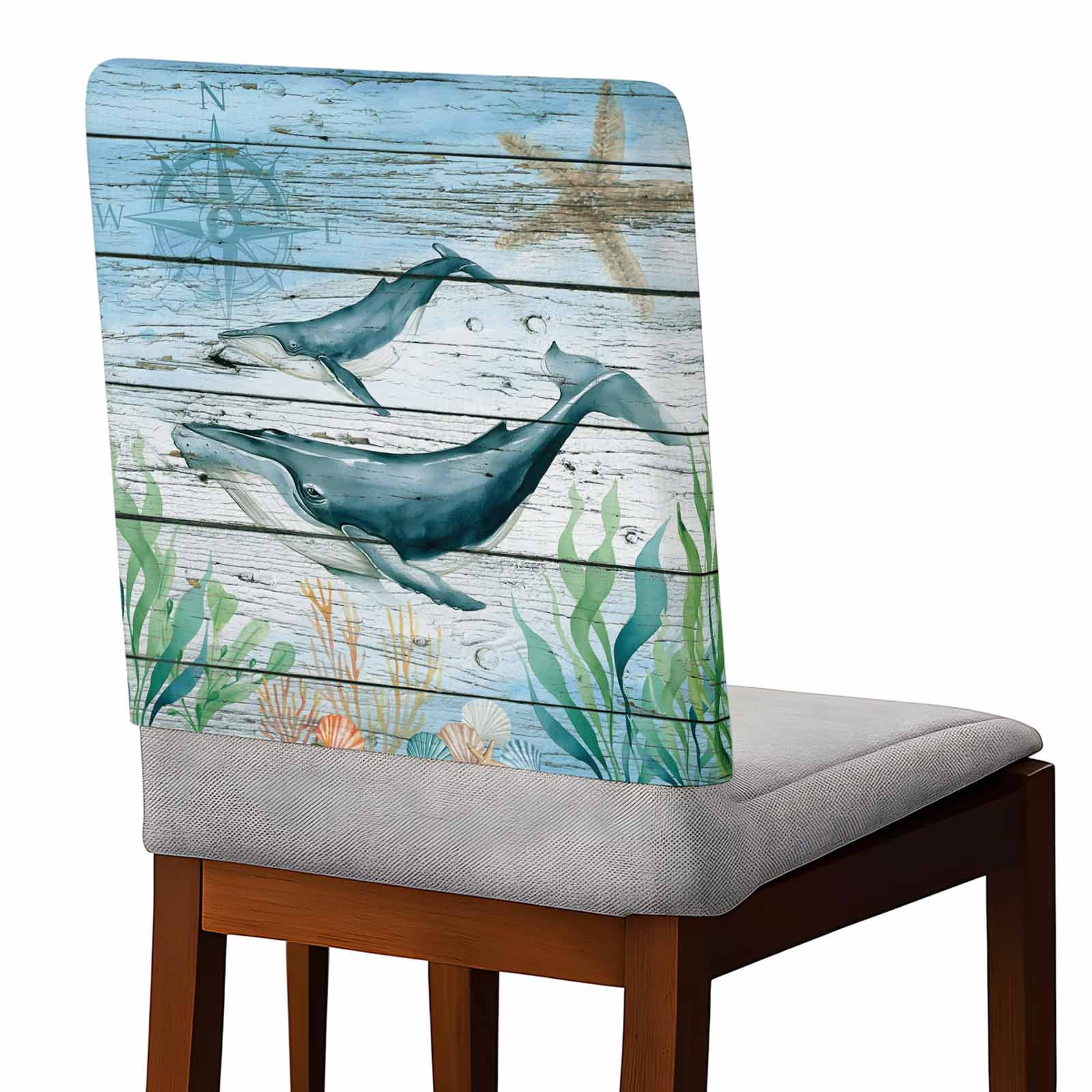 Coastal Whale Chair Back Covers for Dining Chairs 4 Pack, Washable ...