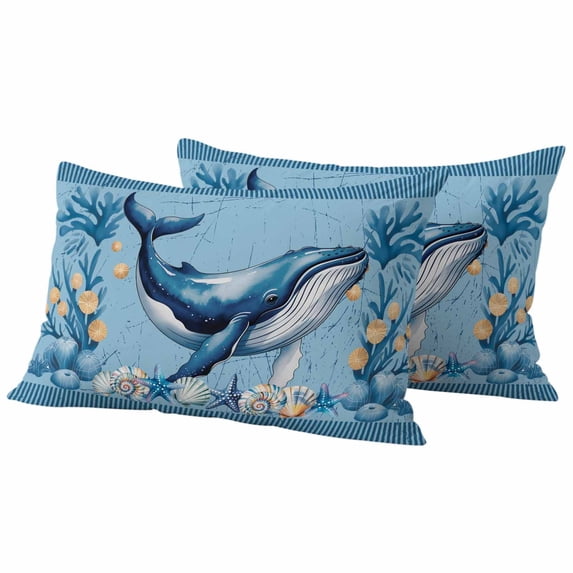 Coastal Whale Outdoor Waterproof Pillow Covers, Blue Nautical Ocean ...