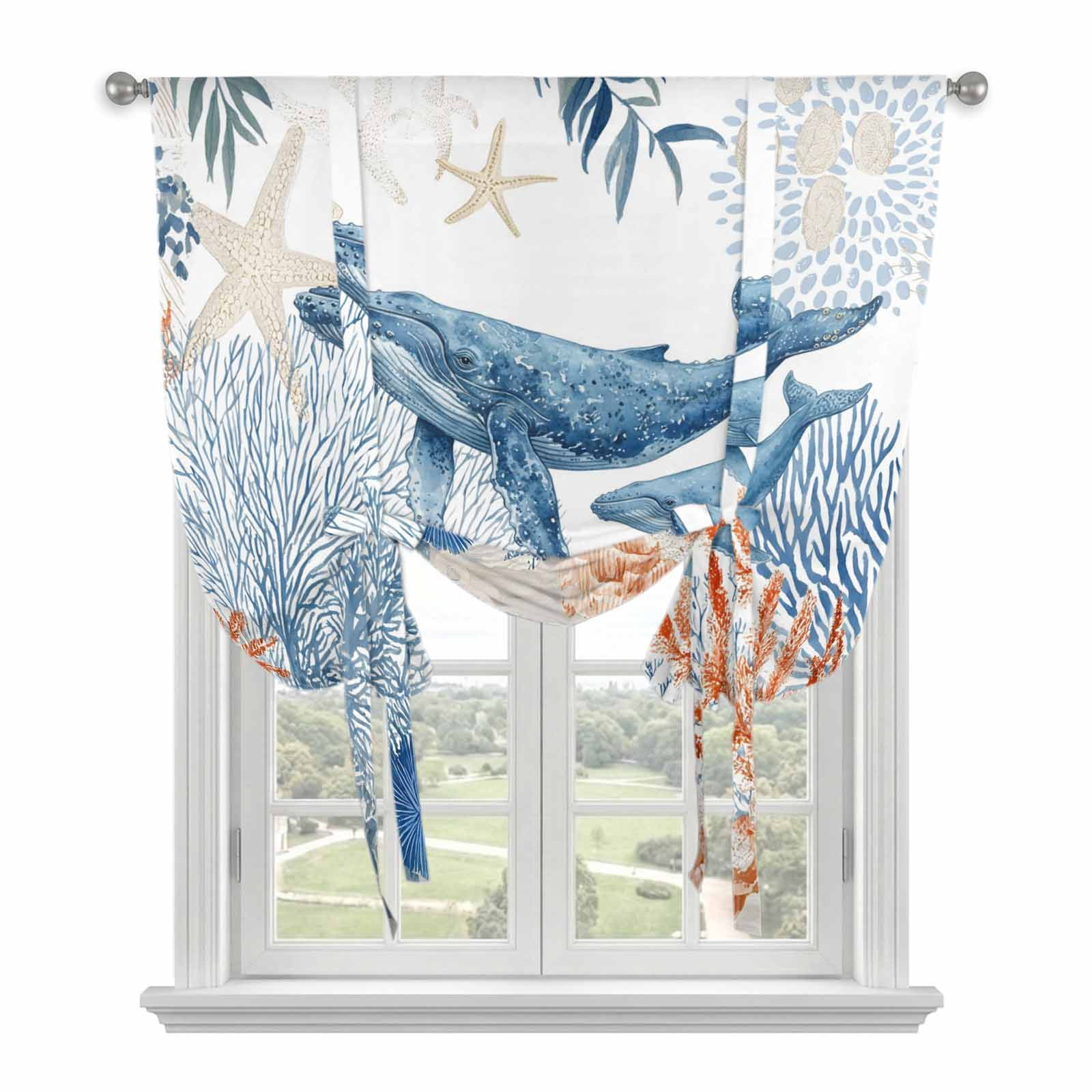 Coastal Whale Tie Up Curtains for Window, Thermal Insulated Balloon ...