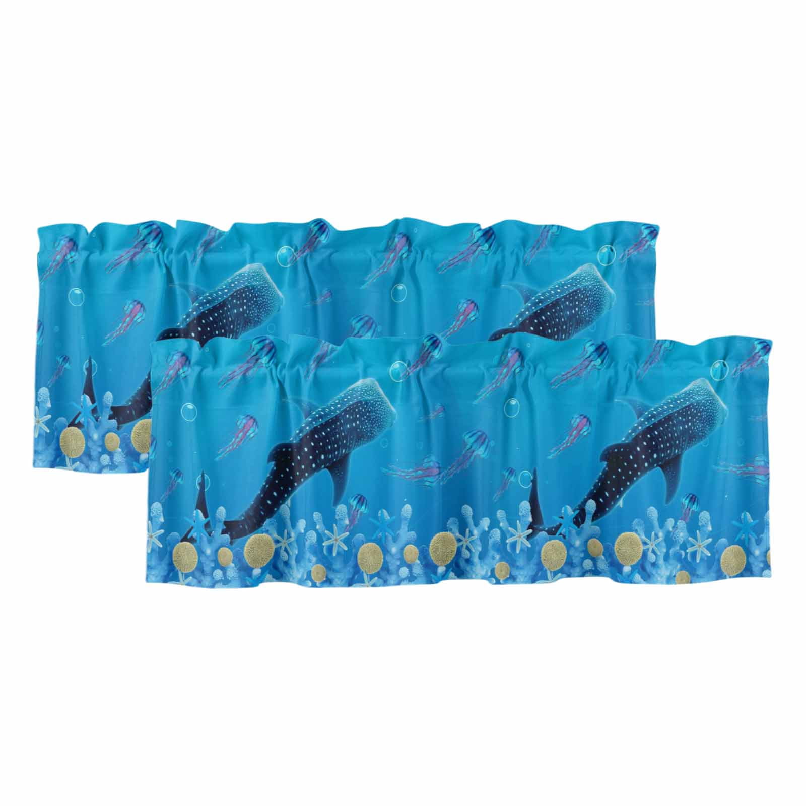 Coastal Whale Valances for Windows, Decorative Rod Pocket Window ...