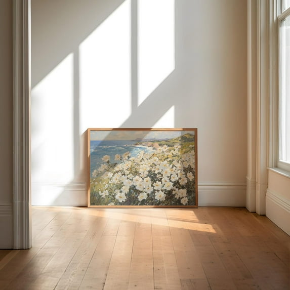 Coastal Wildflower Field Landscape Print | Vintage Summer Beach Wall ...