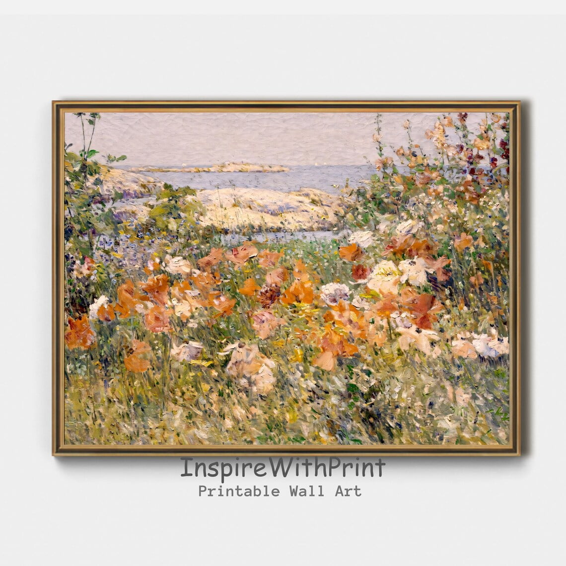 Coastal Wildflower Field Poster Vintage Flower Landscape Wall Art ...