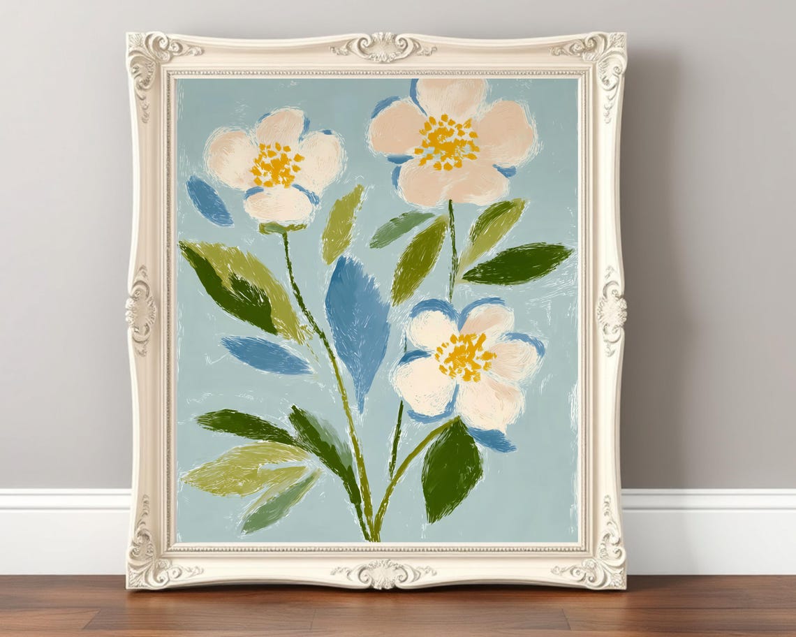 Coastal Wildflower Poster Preppy Cottagecore Wall Art Poster, Stretched ...
