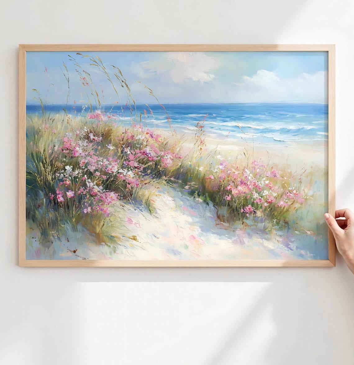 Coastal Wildflowers Digital Wall Art – Ocean Beach Path With Pink ...