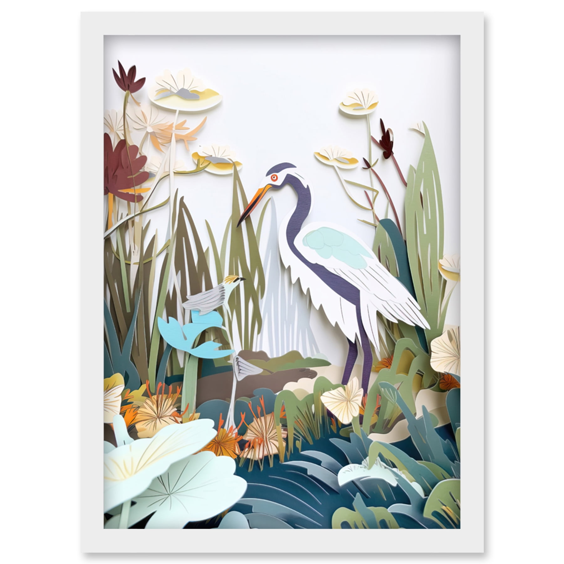 Coastal Wildlife Fauna and Flora Paper Style Artwork Framed Wall Art ...