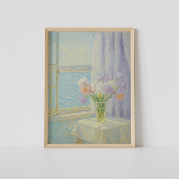 Coastal Window Flowers Art Print Romantic Seaside Wall Decor - Walmart.com