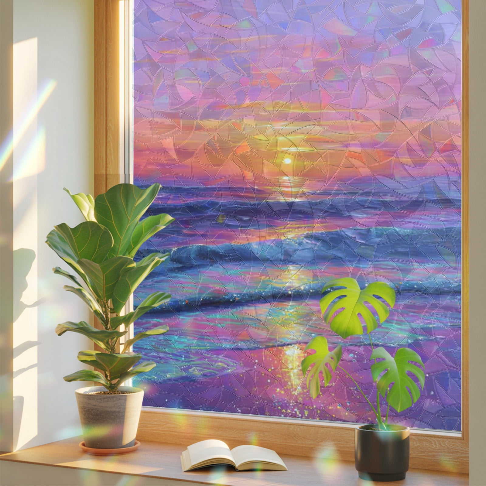 Coastal Window Privacy Film Rainbow Static Cling Stain Glass Window ...