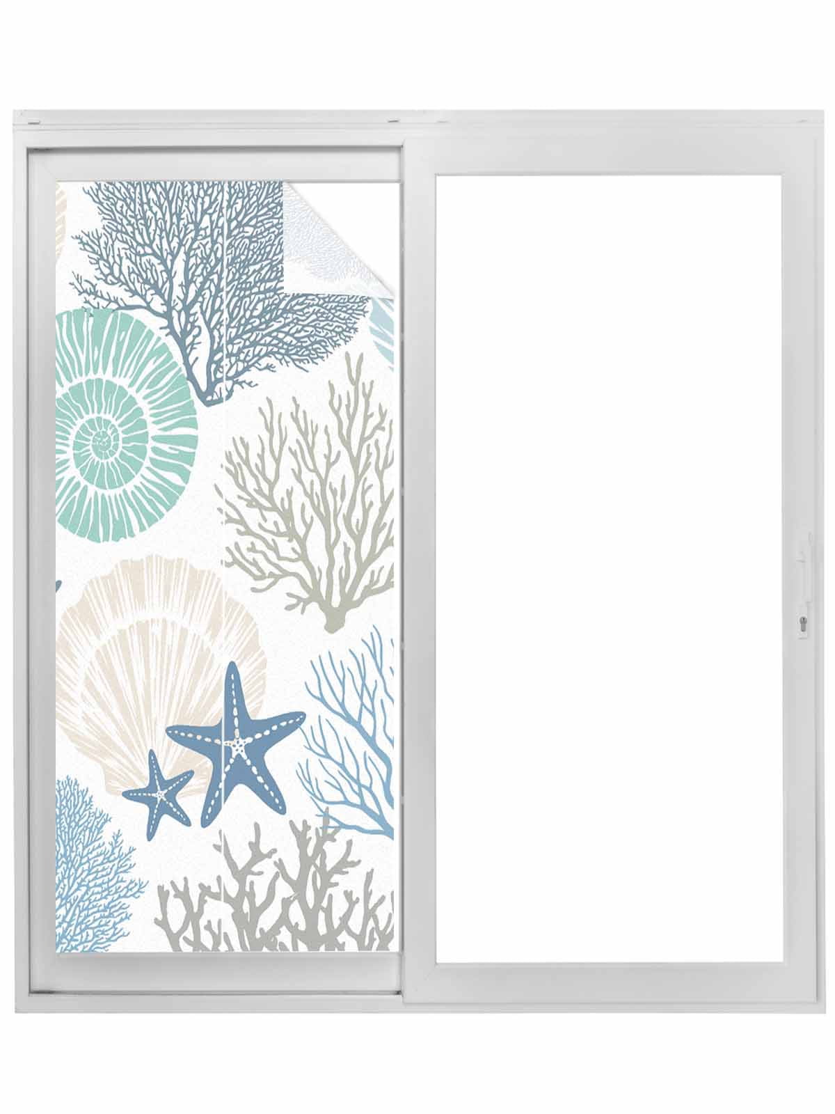 Coastal Window Privacy Film, Summer Beach Nautical Coral Starfish ...
