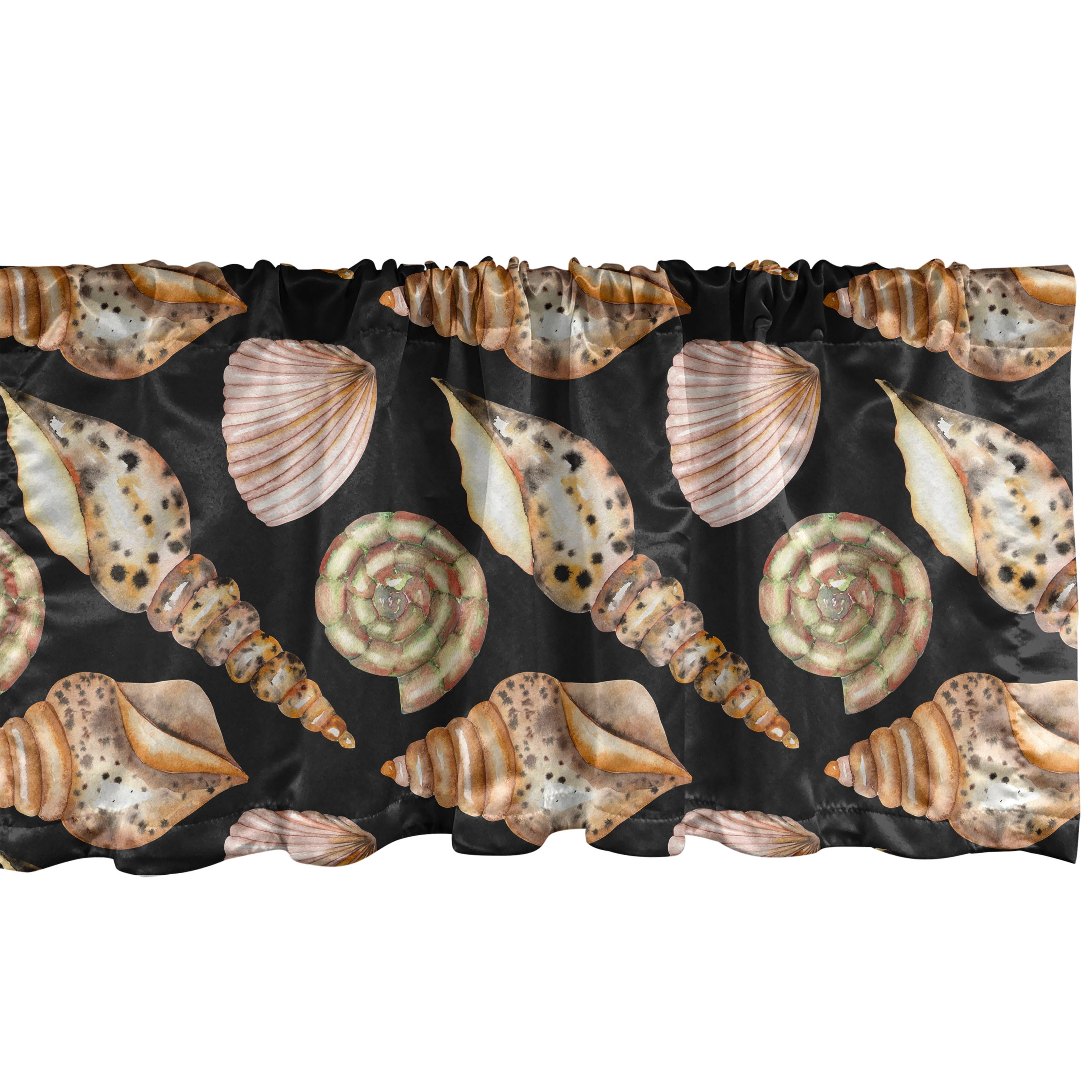 Coastal Window Valance, Marine Concept Watercolor Seashells on Dark ...