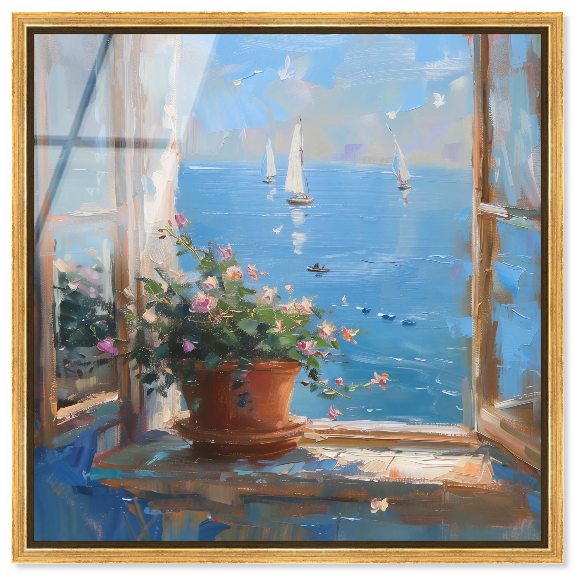 Coastal Window View Framed High-Gloss Acrylic Glass Wall Art Clasic ...